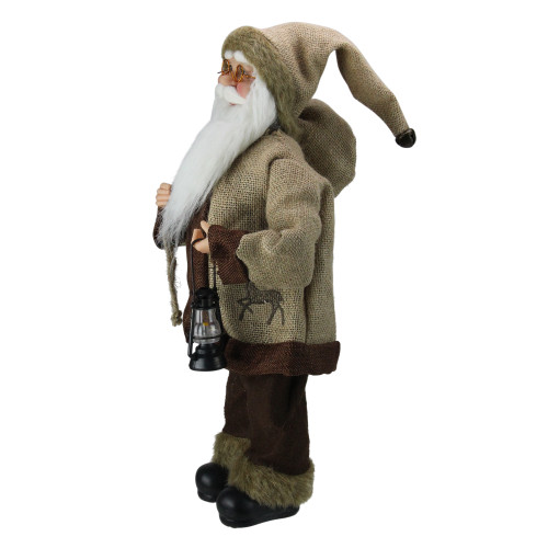 18.25" Brown & Beige Santa Claus with Lantern Christmas Tabletop ...