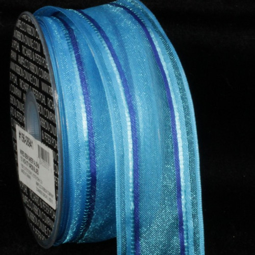 Blue Striped Wired Craft Ribbon 1.5" x 54 Yards | Christmas Central