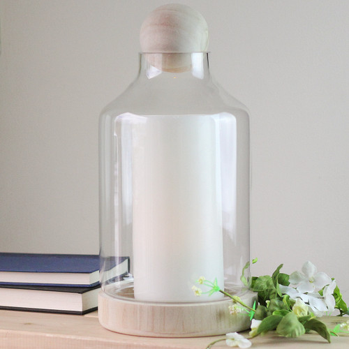 14" Transparent Glass Hurricane with Decorative Wooden Lid & Base ...