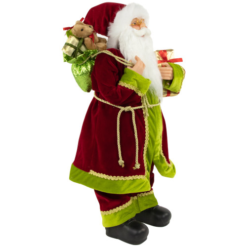 24" Red & Bright Green Standing Santa with Presents Christmas Figure ...