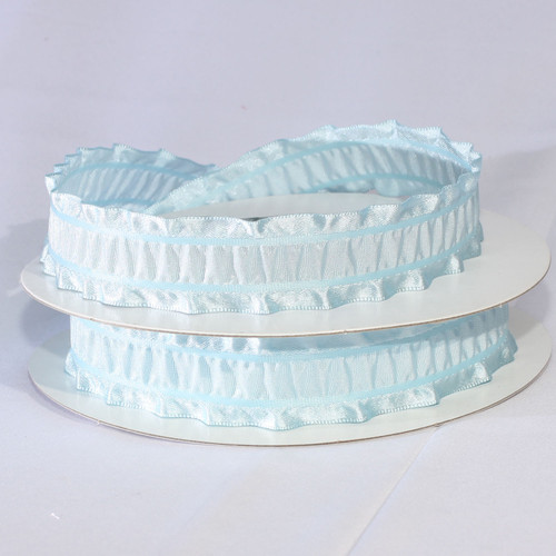 Baby Blue Woven Edge Ruffles Craft Ribbon 1" x 60 Yards | Christmas Central