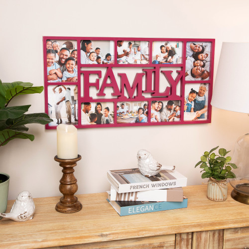 Framed Rectangular 10 Picture "Family" Photo Frame - 28.75" - Pink ...