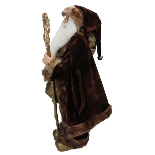 24" Gold & Brown Standing Santa Claus Christmas Figurine with Staff ...