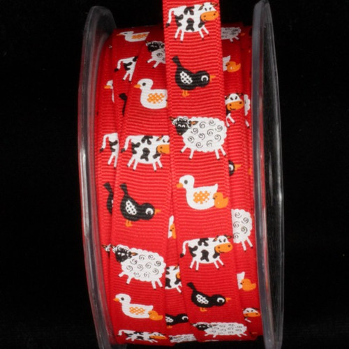 Red & White Farm Wired Craft Ribbon 0.5" x 54 Yards | Christmas Central