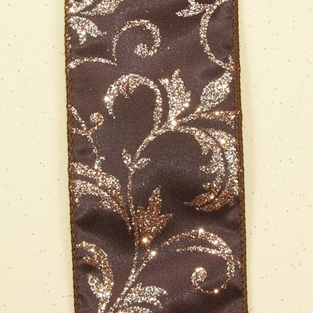 Brown Sparkle Leafy Swirl Wired Craft Ribbon 2.5" x 40 Yards ...
