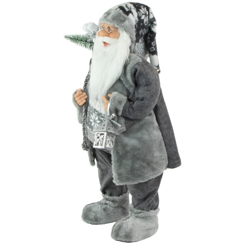 24" Gray & White Santa Claus with Lantern Christmas Figure | Christmas ...