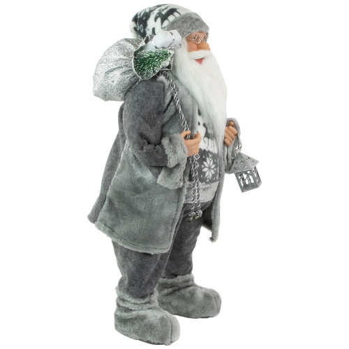 24" Gray & White Santa Claus with Lantern Christmas Figure | Christmas ...