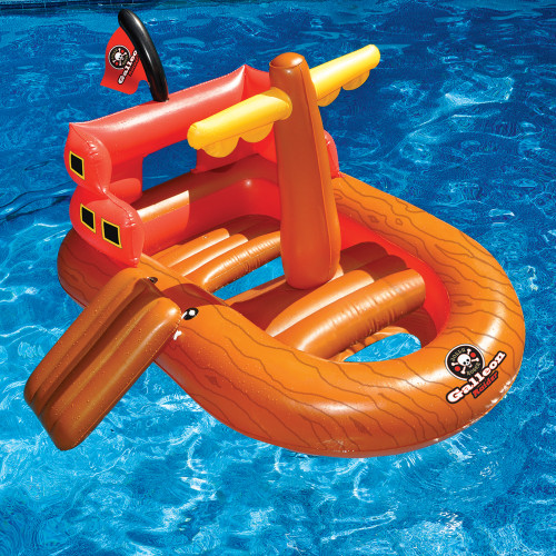 64" Inflatable Brown & Red Floating Pirate Ship Swimming Pool Raft ...