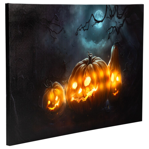 LED Lighted Spooky Halloween Jack-O-Lanterns Canvas Wall Art - 23.5" x ...