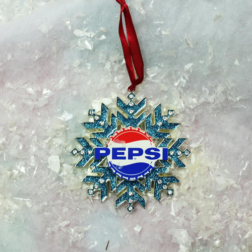 3.5" Silver & Blue Pepsi Logo Snowflake Christmas Ornament | Christmas ...
