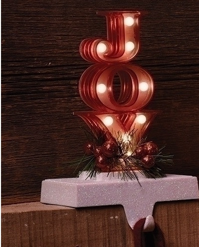 7" Red LED Lighted Joy Marquee with Glittered Base Christmas Stocking ...