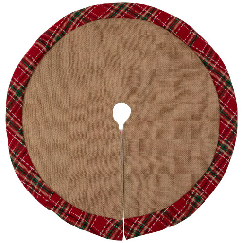 Burlap Mini Christmas Tree Skirt with Red Plaid Border - 20 ...