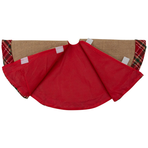 Burlap Mini Christmas Tree Skirt with Red Plaid Border - 20 ...