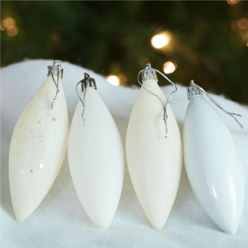 8ct Winter White Shatterproof 4-Finish Christmas Finial Drop Ornaments ...