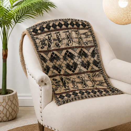 Khaki Fringed Afghan Throw Blanket 60" x 50" | Christmas Central