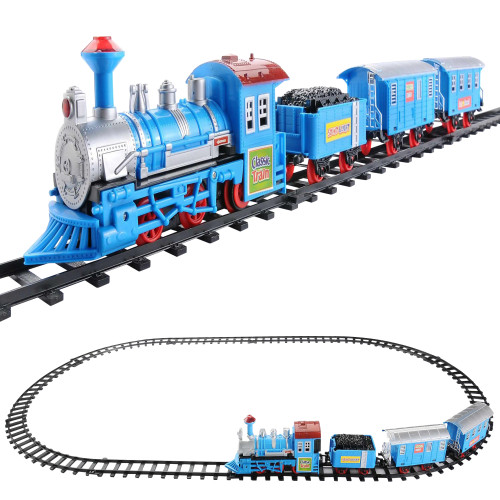14-Piece Blue Lighted & Animated Classic Cartoon Train Set with Sound ...