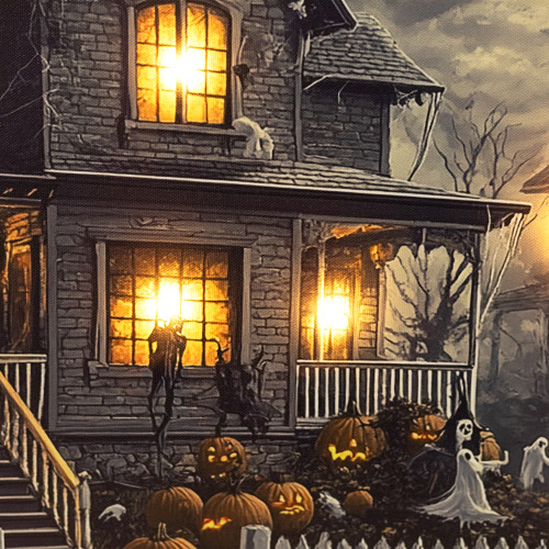 LED Lighted Creepy Haunted House Halloween Canvas Wall Art - 11.75" x ...