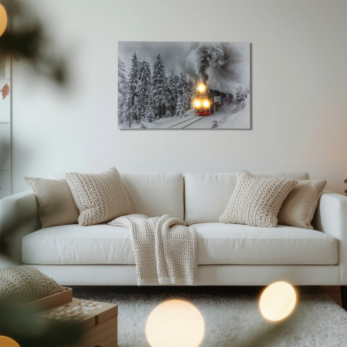 LED Lighted Winter Woods with Train Canvas Wall Art - 15.75" x 23.75 ...