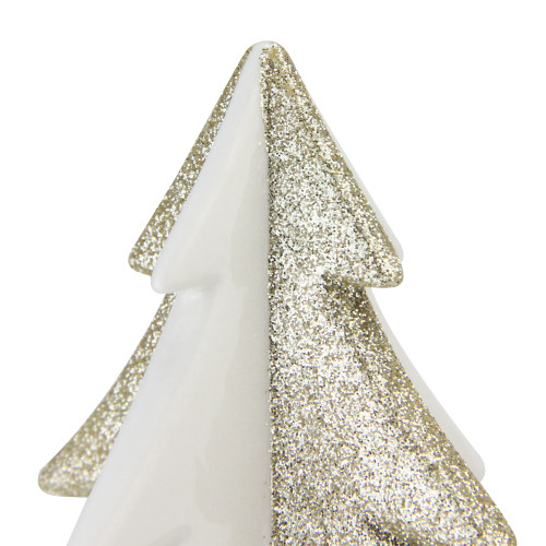 6.5” Shimmery Gold & White Christmas Tree Figurine | Christmas Central