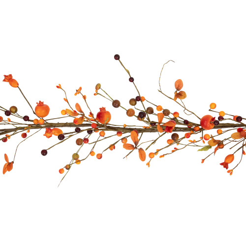 5' x 6" Fall Harvest Berries & Leaves Twig Artificial Garland, Unlit ...