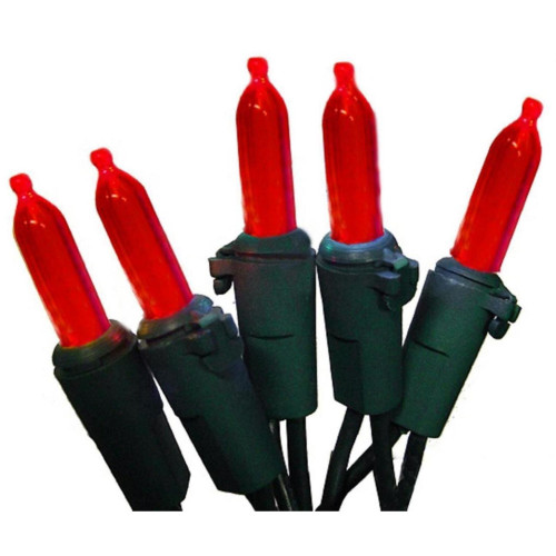 50-Count Red Mini Christmas Light Set, 24.6ft Green Wire | Christmas ...