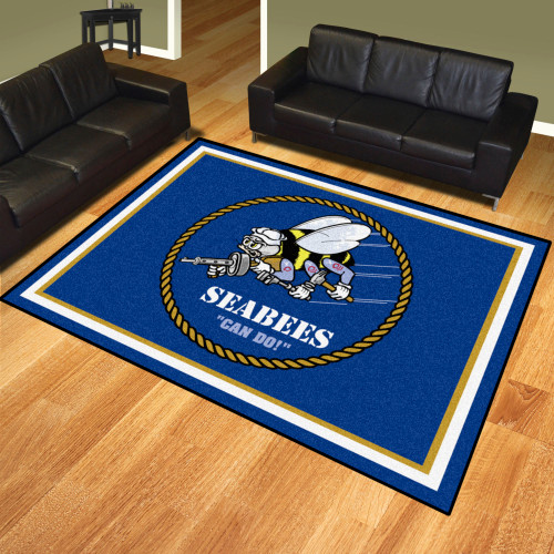 7.25' x 9.75' Blue & White U.S. Navy Seabees Non-Skid Plush Area Rug ...
