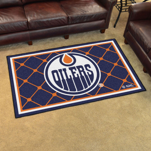 4' x 6' White & Blue NHL Oilers Foot Plush Non-Skid Area Rug ...