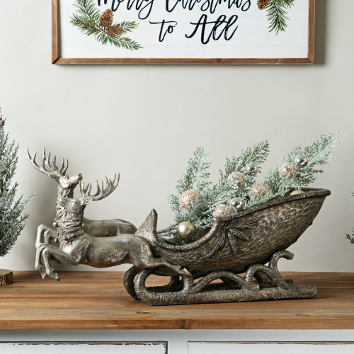 25” Silver Deer with Sleigh Christmas Tabletop Figurine | Christmas Central