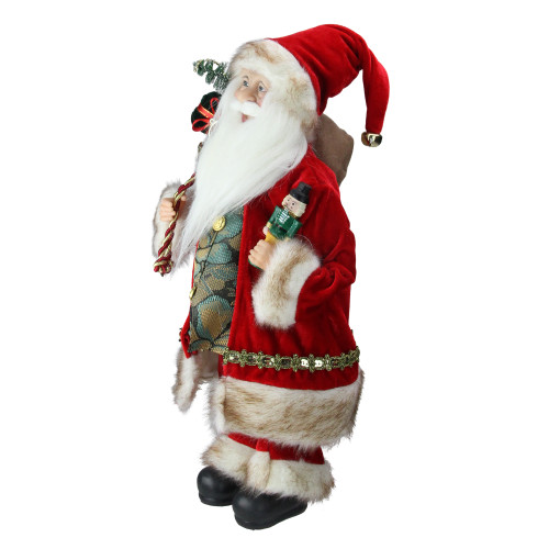 18" Red & White Santa Claus with Gift Bag & Nutcracker Christmas Figure ...