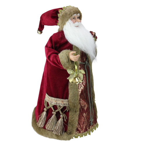 18" Gold & Burgundy Red Santa Claus Holding a Gift Box Tree Topper ...