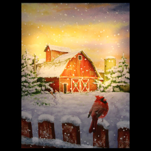 LED Back Lit Snowy Sunset Barn Scene Christmas Wall Art 15.75" x 12 ...