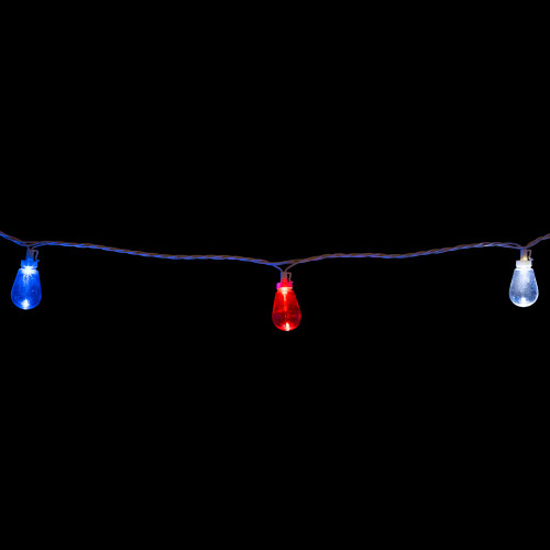 10ct Red, White & Blue LED Edison Style Lights, 9ft White Wire ...