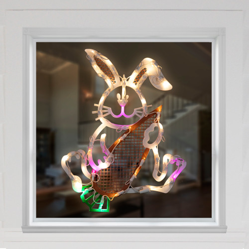 LED Lighted Easter Bunny Window Decoration - 18" | Christmas Central