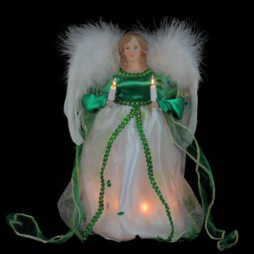 12" Green & White Lighted Luck of the Irish Angel Christmas Tree Topper ...