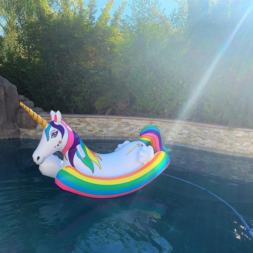 86" Inflatable Rainbow Unicorn Rocker Swimming Pool Float | Christmas ...