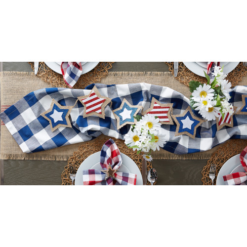 Buffalo Checkered Cotton Table Runner - 72" - Cream & Nautical Blue ...