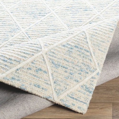 2' x 3' Diamond Pattern Ivory & Blue Wool Area Rug | Christmas Central