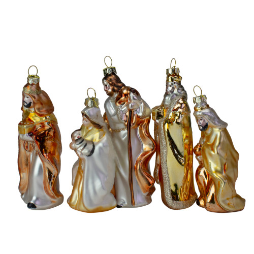 Set of 5 Gold Religious Nativity Glass Christmas Ornaments 5 ...