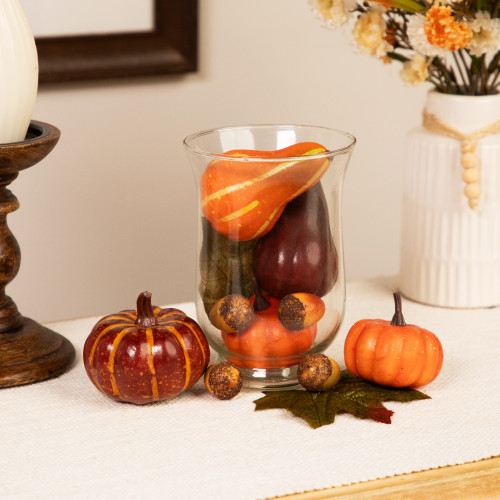 Fall Harvest Artificial Pumpkin, Gourd, Acorn & Leaf Decoration Set ...