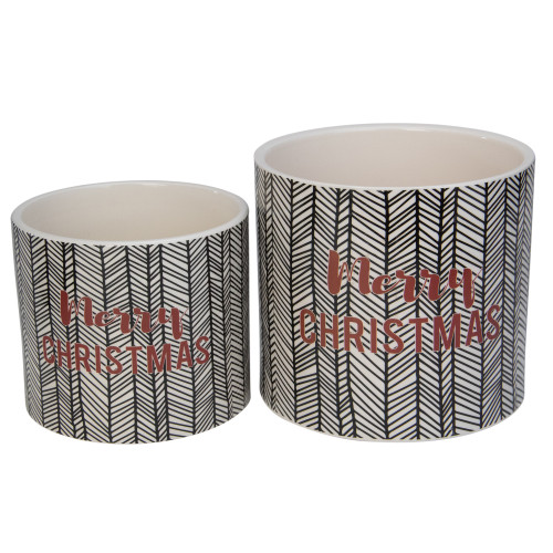 Set of 4 White & Black Holiday Slogan Printed Christmas Pots 6 ...
