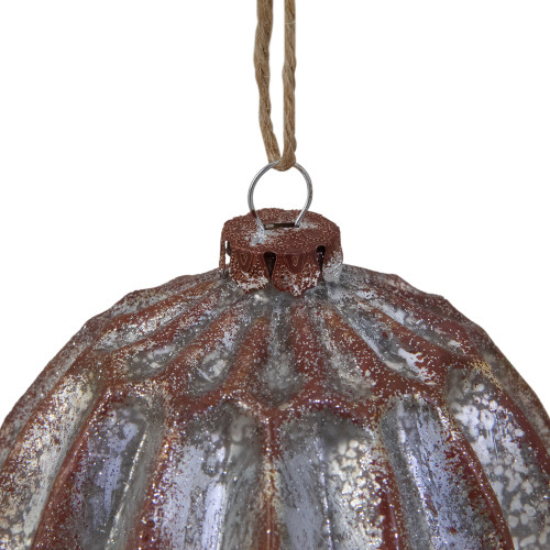 Distressed Silver & Rust Recessed Geometric Christmas Ball Ornament 4 ...
