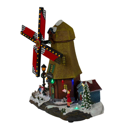 12" Brown LED Lighted & Animated Winter Windmill Village Scene with ...