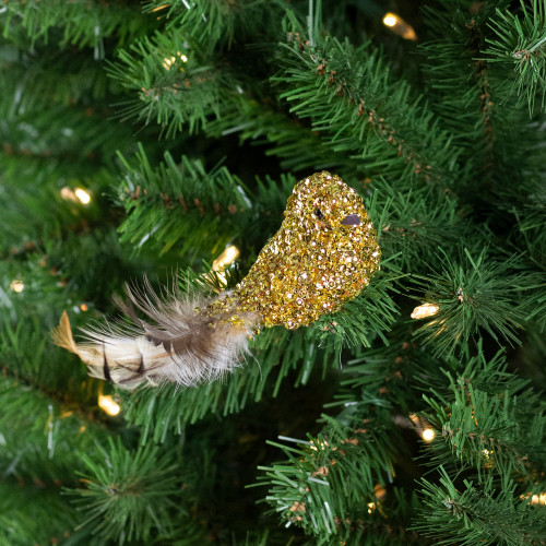 Sequined Bird with Feather Tail Christmas Ornament with Clip - 6.5 ...