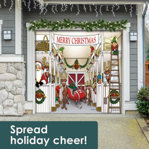 Santa's Merry Christmas Reindeer Barn Single Car Garage Door Banner - 7 ...