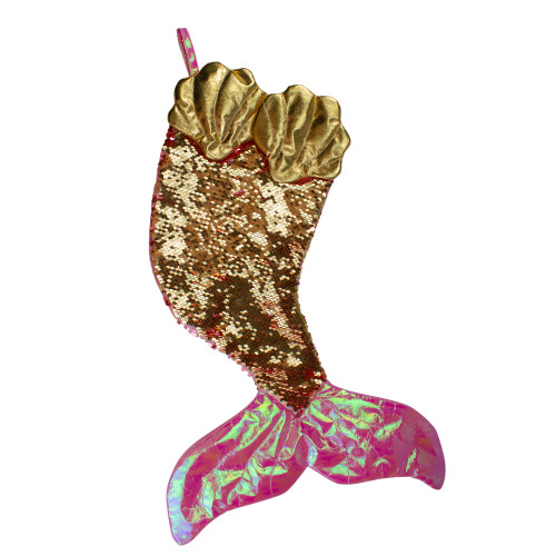 24" Pink & Gold Sequined Iridescent Mermaid Christmas Stocking ...