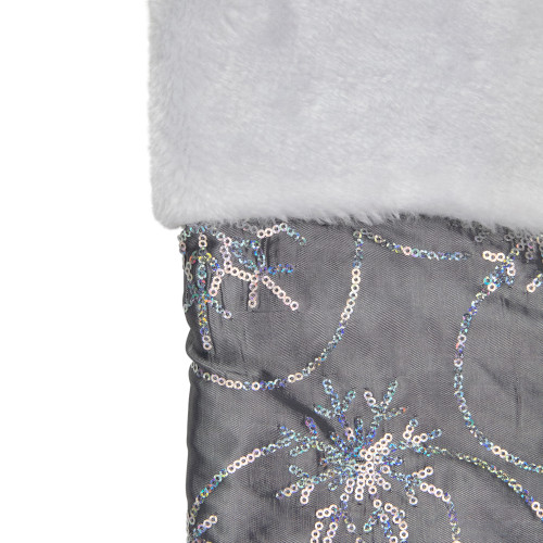 22" Silver Metallic Sequined Christmas Stocking with Faux Fur Cuff ...