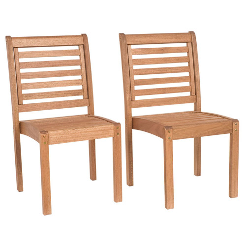 2-Piece Brown Eucalyptus Stackable Patio Chair Set without Arms 35 ...
