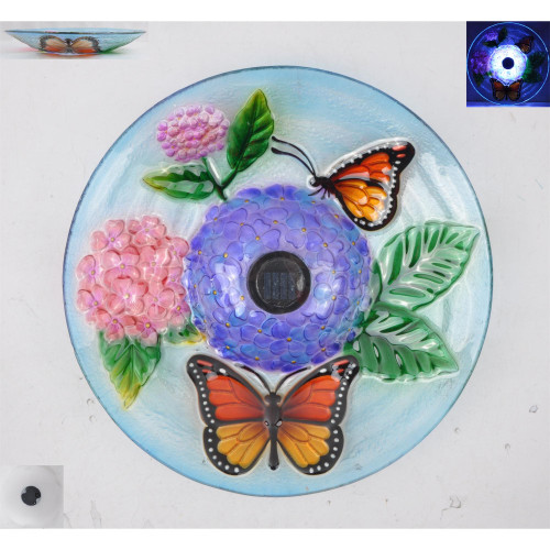 17.75" Floral Butterfly Solar Outdoor Bird Bath with Stand | Christmas ...