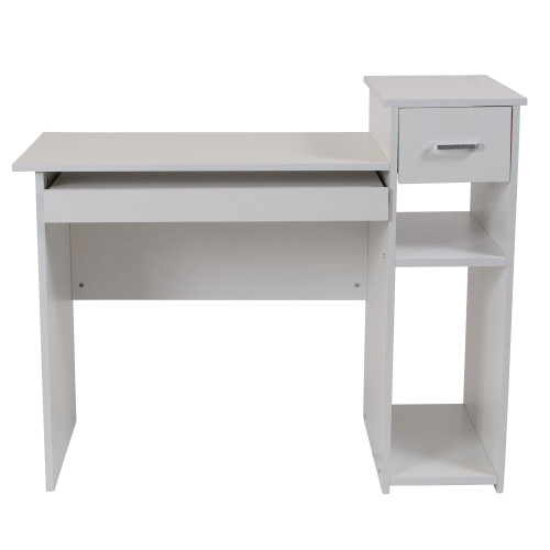 29.5" White Contemporary Computer Desk with Shelves & Drawer ...