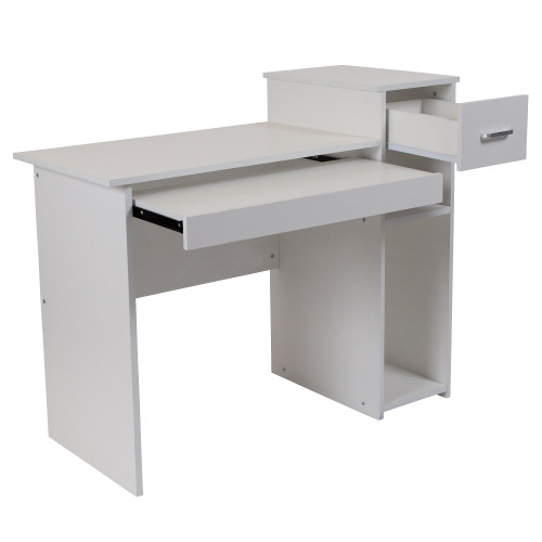 29.5" White Contemporary Computer Desk with Shelves & Drawer ...
